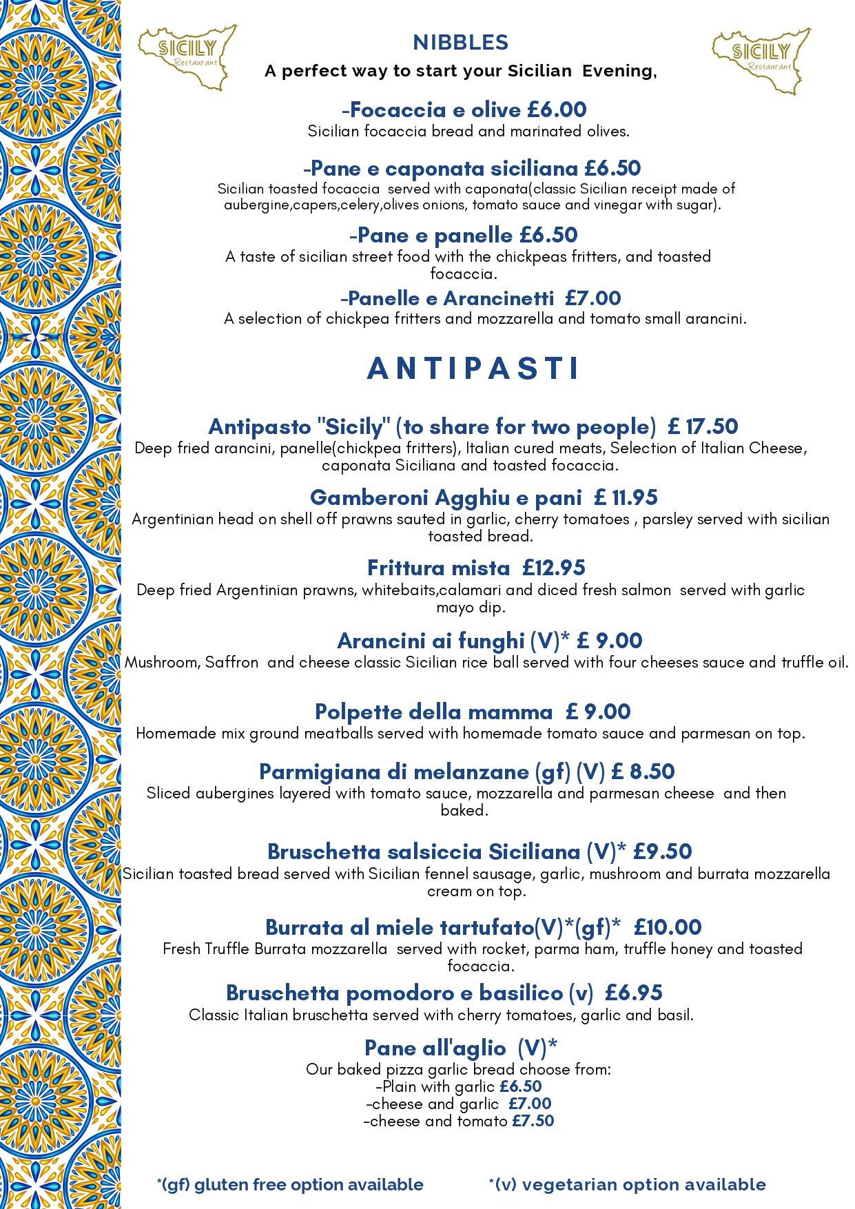 Menu – Sicily Restaurant